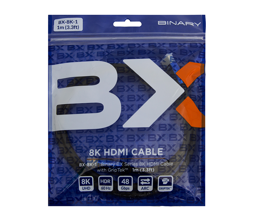 Cable HDMI de alta velocidad 8K 48 Gbps con GripTek de 1 metro marca Binary modelo BX-8K-1