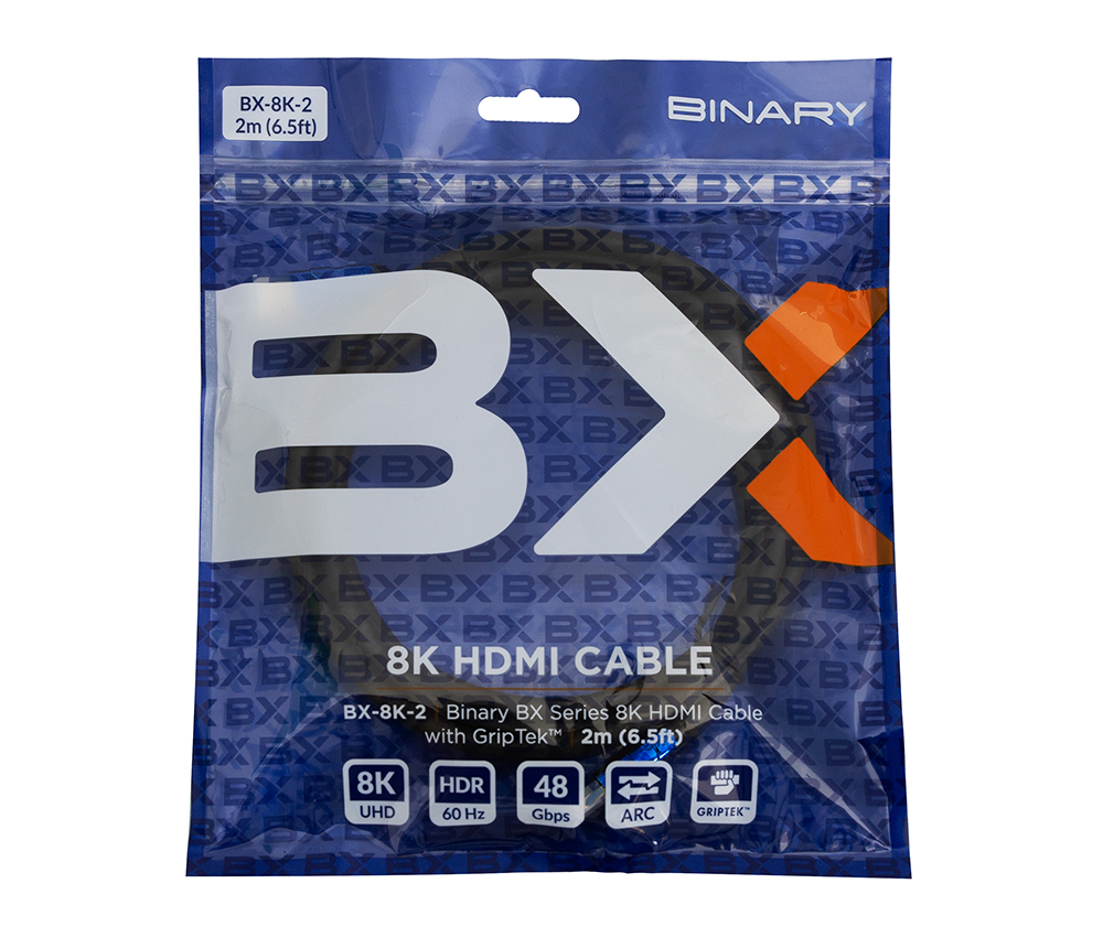 Cable HDMI de alta velocidad 8K 48 Gbps con GripTek de 2 metros marca Binary modelo BX-8K-2