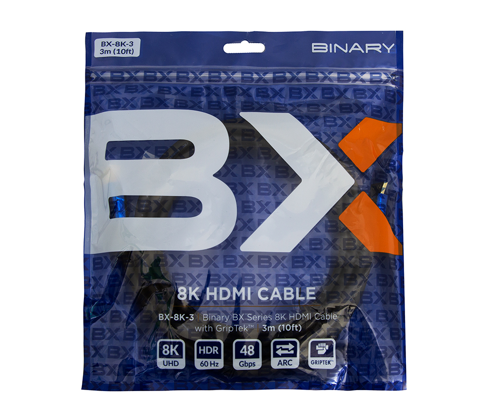 Cable HDMI de alta velocidad 8K 48 Gbps con GripTek de 3 metros marca Binary modelo BX-8K-3